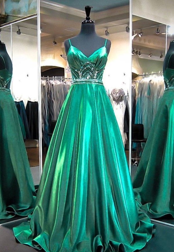 Beautiful Stunning A Line Sweetheart Cut Out Back Emerald Green Satin