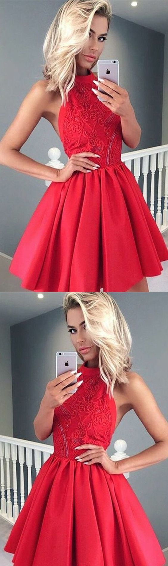 Short Red Prom Party Dresses With Pleated Backless Mini Absorbing Prom ...